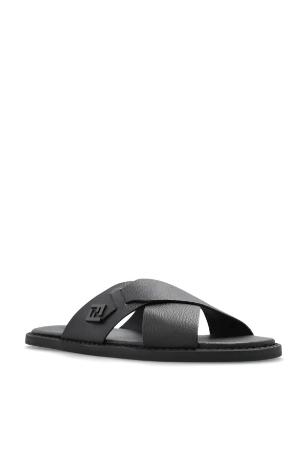 Fendi Leather Slides With Logo