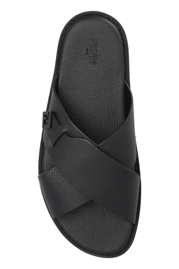 Fendi Leather Slides With Logo