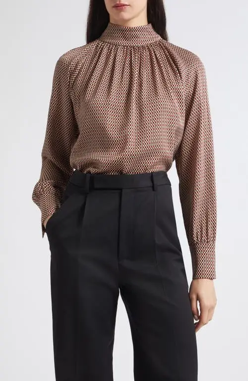 REISS Eden Microcheck Tie Neck Top - Red