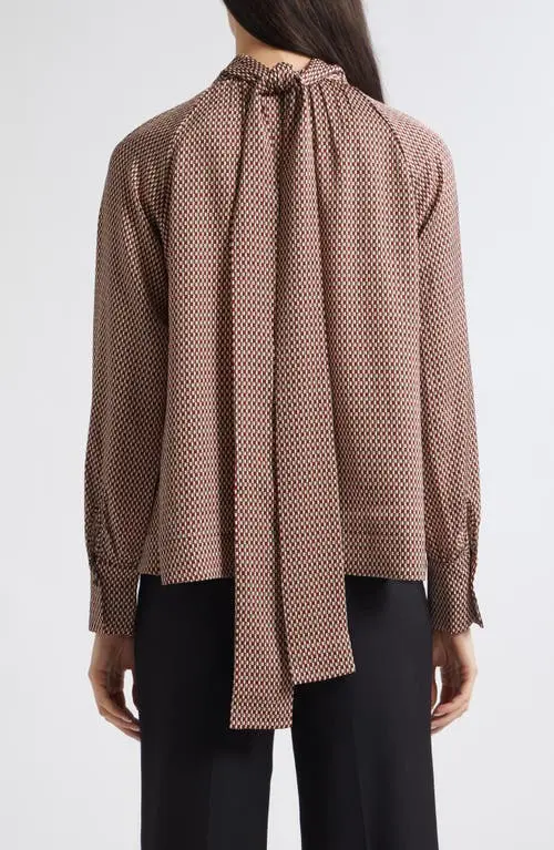 REISS Eden Microcheck Tie Neck Top