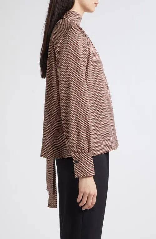 REISS Eden Microcheck Tie Neck Top