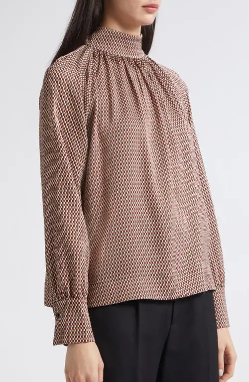 REISS Eden Microcheck Tie Neck Top