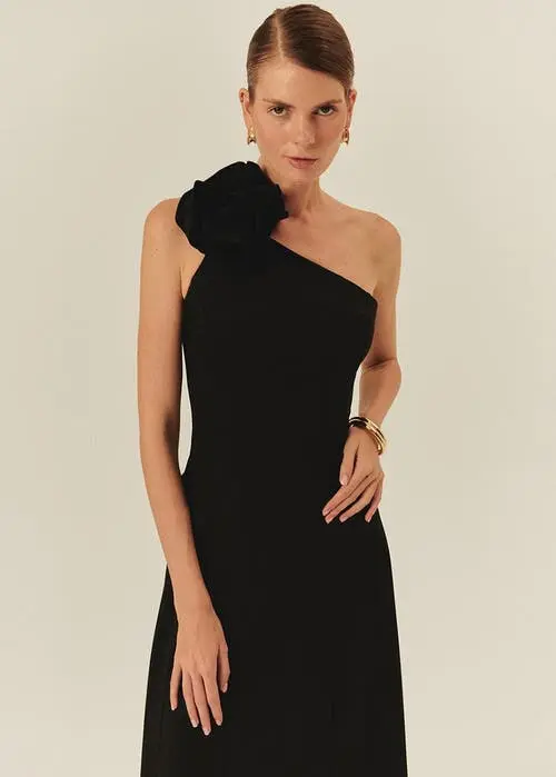 EXQUISE Emmy Midi Dress With Rose Appliqu