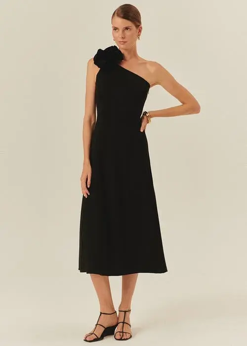 EXQUISE Emmy Midi Dress With Rose Appliqu