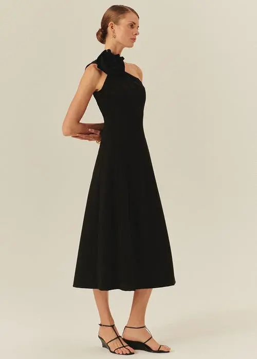 EXQUISE Emmy Midi Dress With Rose Appliqu