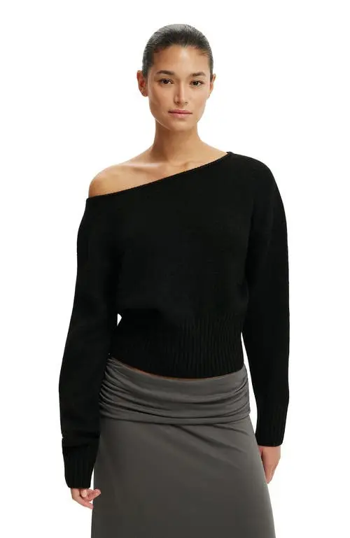 COTTON ON Softest Luxe Off Shoulder Knit Sweater - Black