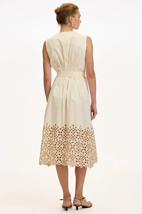 EXQUISE Sleeveless V-neck Belted Midi Dress