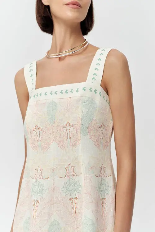 EXQUISE Elvis Square Neck Linen Midi Dress