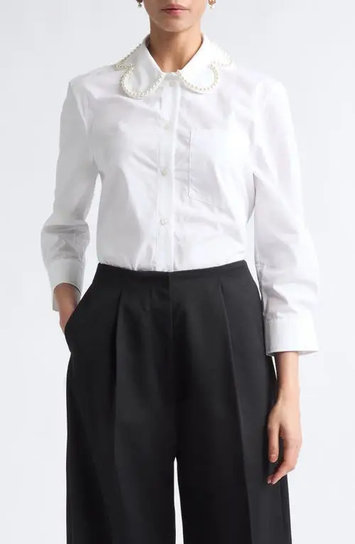 Simone Rocha Crop Petal Collar Cotton Button-up Shirt - White/pearl