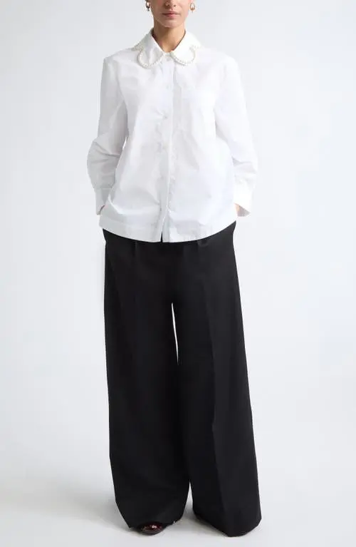 Simone Rocha Crop Petal Collar Cotton Button-up Shirt