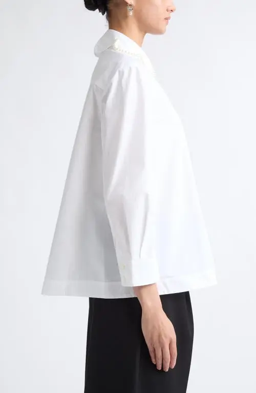 Simone Rocha Crop Petal Collar Cotton Button-up Shirt