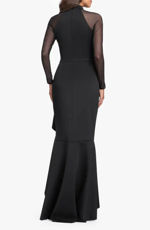 Betsy & Adam Scuba & Mesh High-low Gown With Ruffles