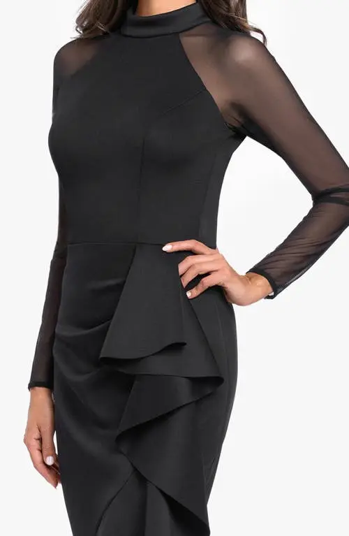 Betsy & Adam Scuba & Mesh High-low Gown With Ruffles