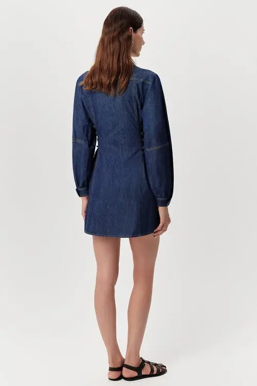 EXQUISE Long Sleeve Denim Mini Dress