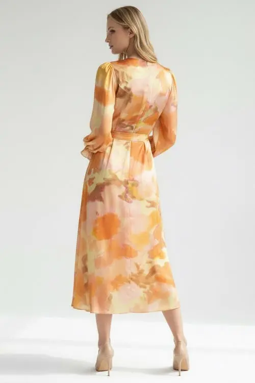 EXQUISE Crew Neck Long Sleeve Printed Midi Dress