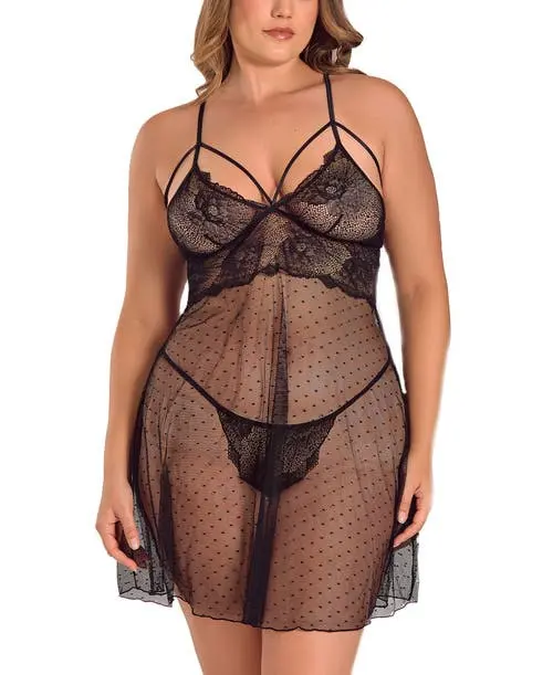 ICOLLECTION Romantic Lace Soft Cup Babydoll & Panty Set