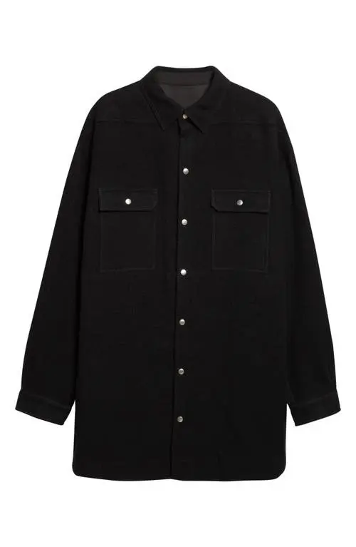 Rick Owens Oversize Tower Wool Melton Snap-up Overshirt