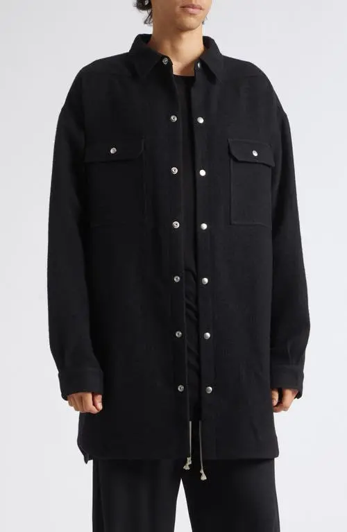 Rick Owens Oversize Tower Wool Melton Snap-up Overshirt
