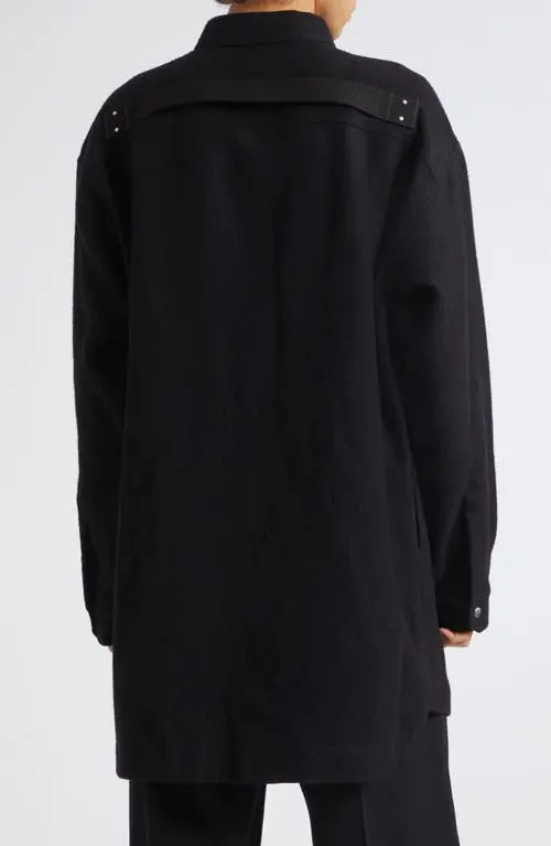 Rick Owens Oversize Tower Wool Melton Snap-up Overshirt