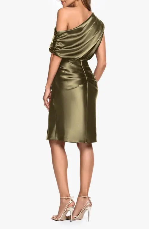 Betsy & Adam One-shoulder Ruched Satin Charmeuse Cocktail Dress - Olive