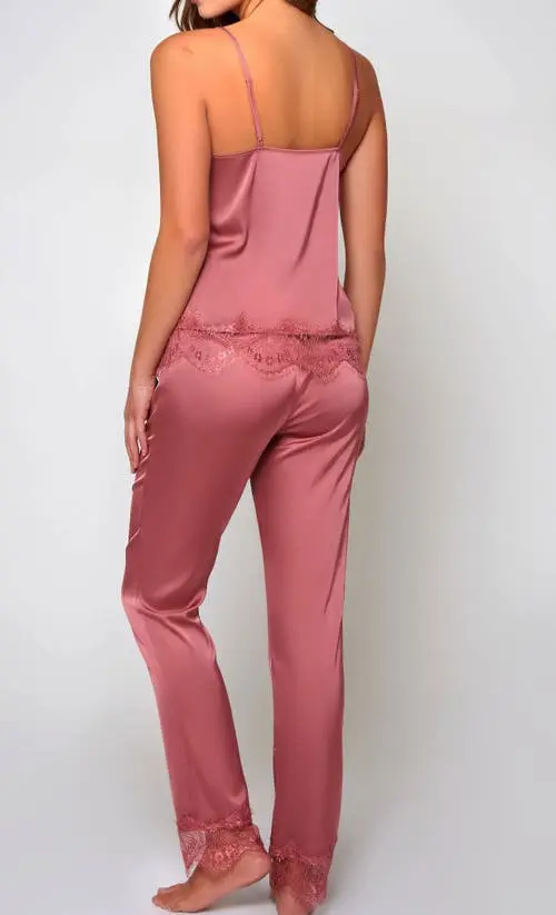 ICOLLECTION Stretch Satin Lace-trim Pajama Set