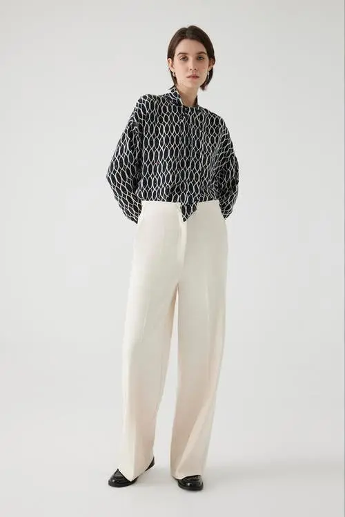 EXQUISE High-waist Wide-leg Trousers
