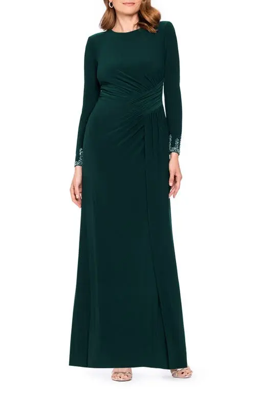 Betsy & Adam Embellished Long Sleeve Gown