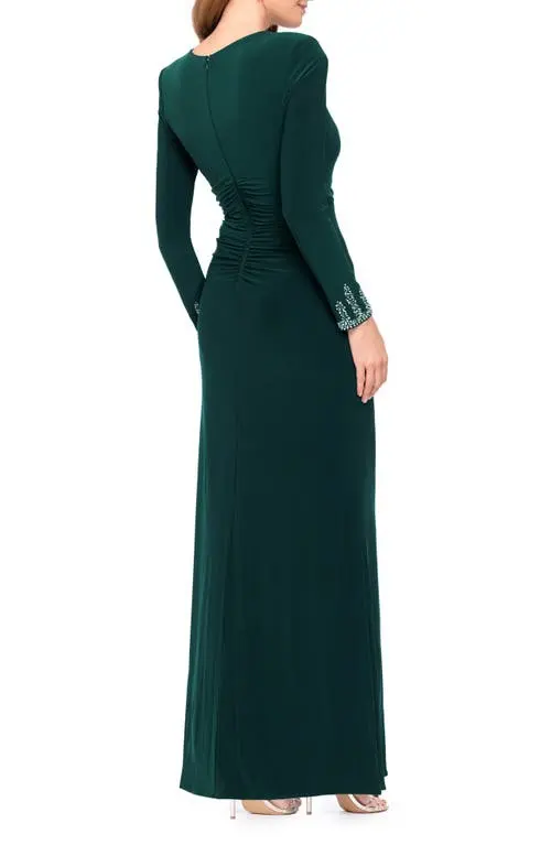 Betsy & Adam Embellished Long Sleeve Gown