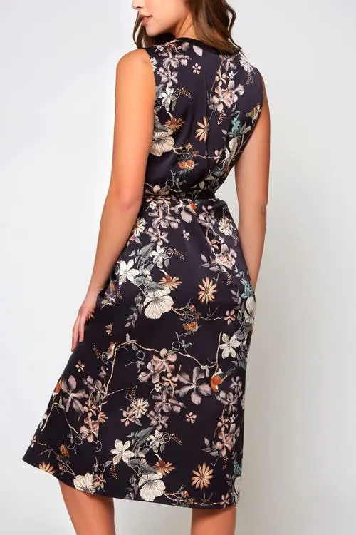 ICOLLECTION Floral Print Stretch Satin Midi Dress
