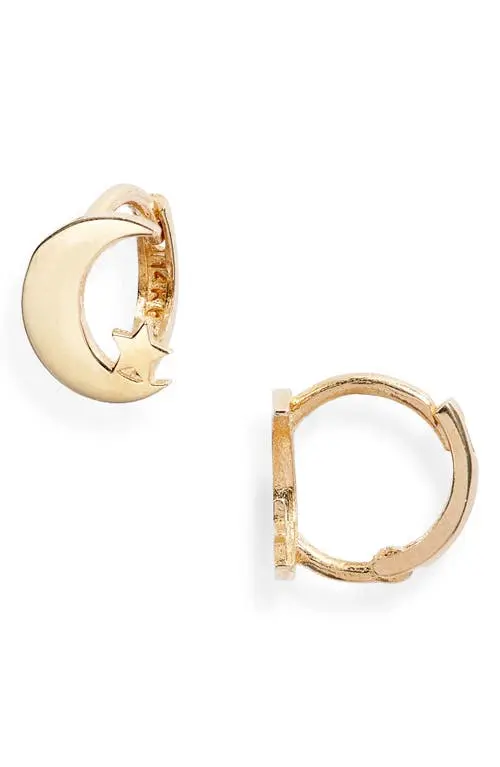 SET & STONES 14k Huggie Hoop Earrings With Moon And Star Motif - Gold