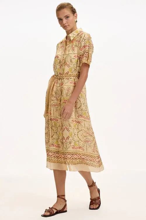 EXQUISE Abbey Short Sleeve Printed Midi Dress
