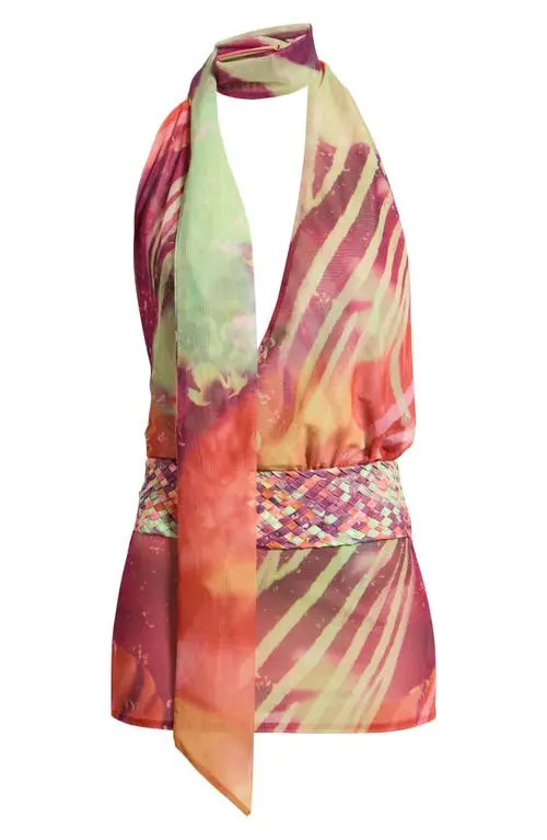 JADED LONDON Abstract Print Plunge Scarf Neck Minidress