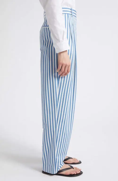 Partow Varick Striped Cotton Pleated Straight Leg Pants