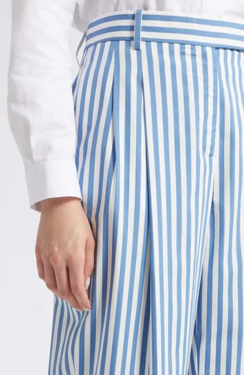 Partow Varick Striped Cotton Pleated Straight Leg Pants