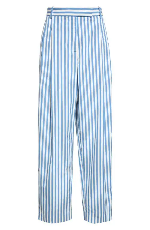 Partow Varick Striped Cotton Pleated Straight Leg Pants
