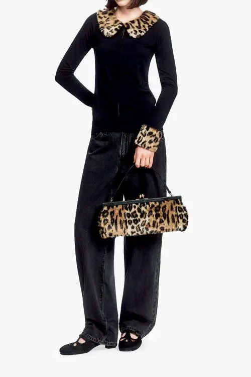Anna Sui Deco Tees Long Sleeve With Faux Fur Accents