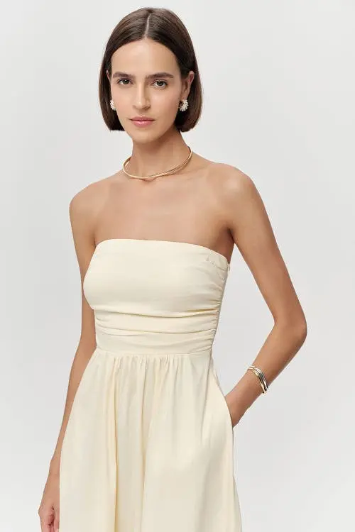 EXQUISE Spaghetti Strap Square Neck Midi Dress - Bone