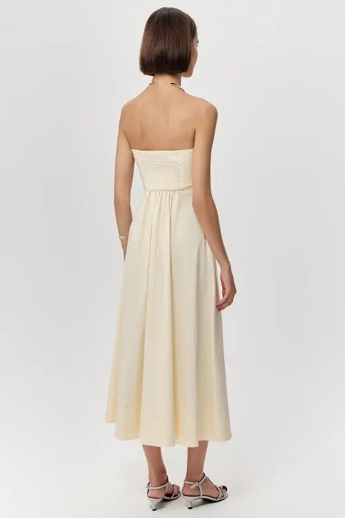 EXQUISE Spaghetti Strap Square Neck Midi Dress - Bone