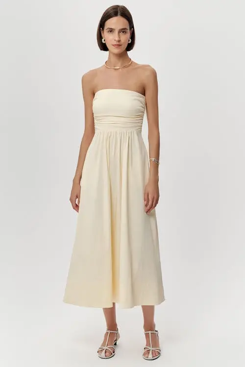 EXQUISE Spaghetti Strap Square Neck Midi Dress - Bone