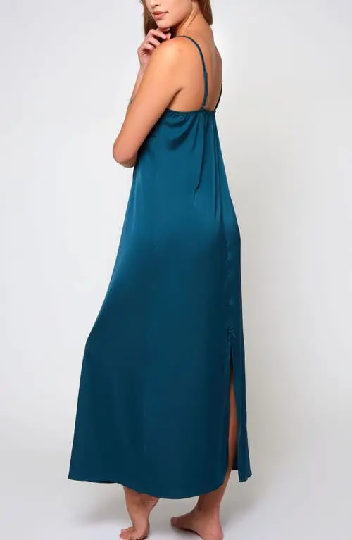 ICOLLECTION Satin Embroidered Mesh Long Nightgown