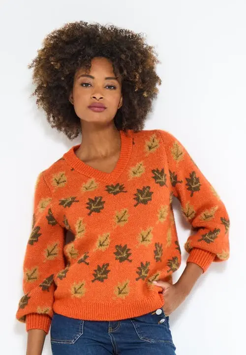 JOE BROWNS Comfy Leafy Pullover V-neck Sweater