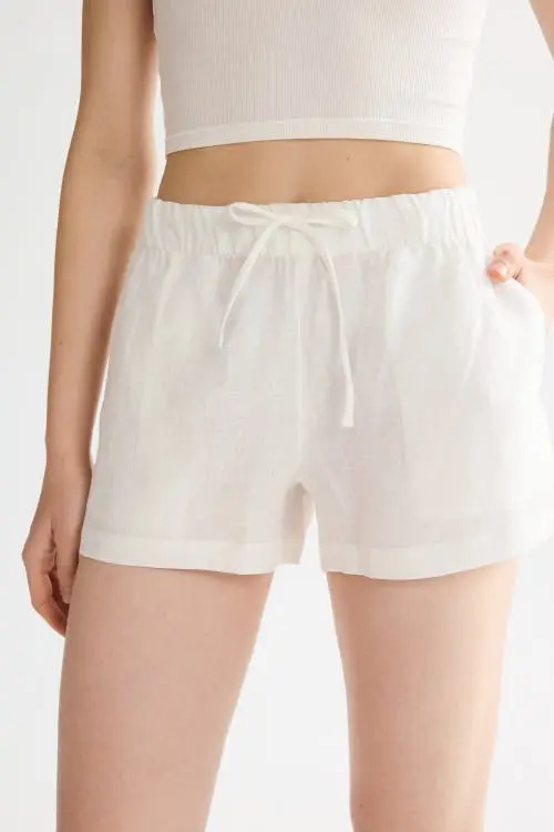 OROLAY Relaxed Linen Drawstring Shorts - White