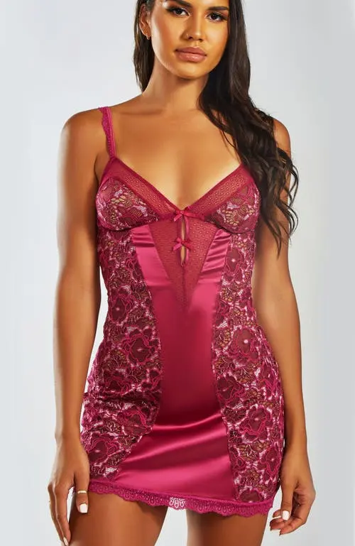ICOLLECTION Two-toned Lace & Satin Chemise Set