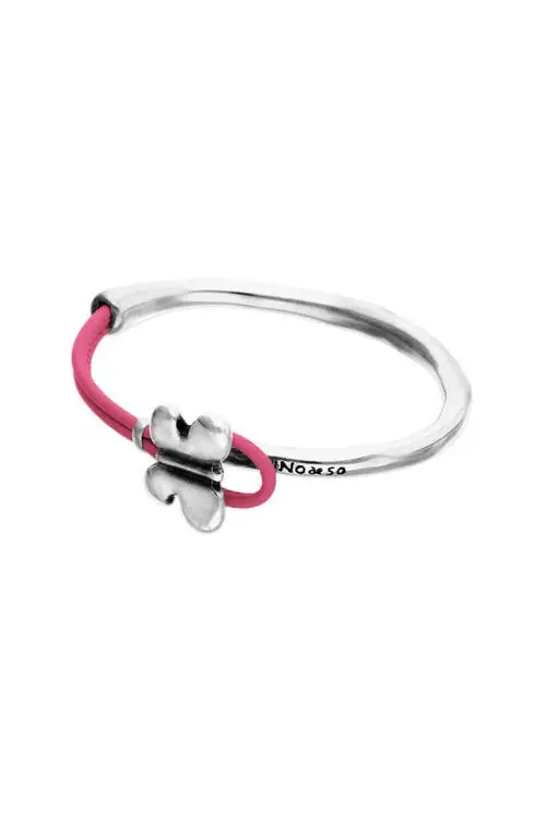 UNODE50 Silver-tone Butterfly Leather Bracelet - Pink