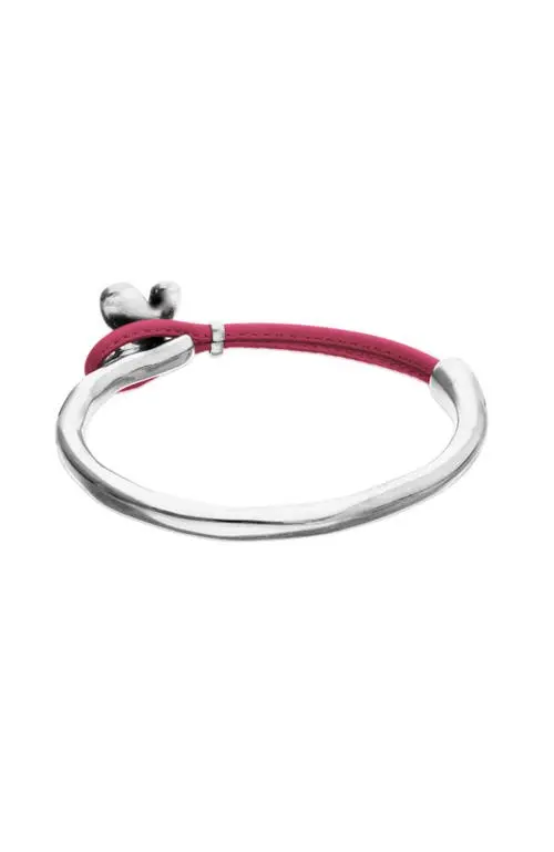 UNODE50 Silver-tone Butterfly Leather Bracelet - Pink