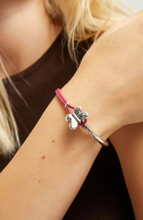 UNODE50 Silver-tone Butterfly Leather Bracelet - Pink