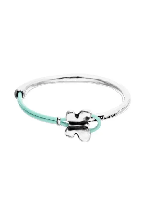 UNODE50 Silver-tone Butterfly Leather Bracelet - Turquoise