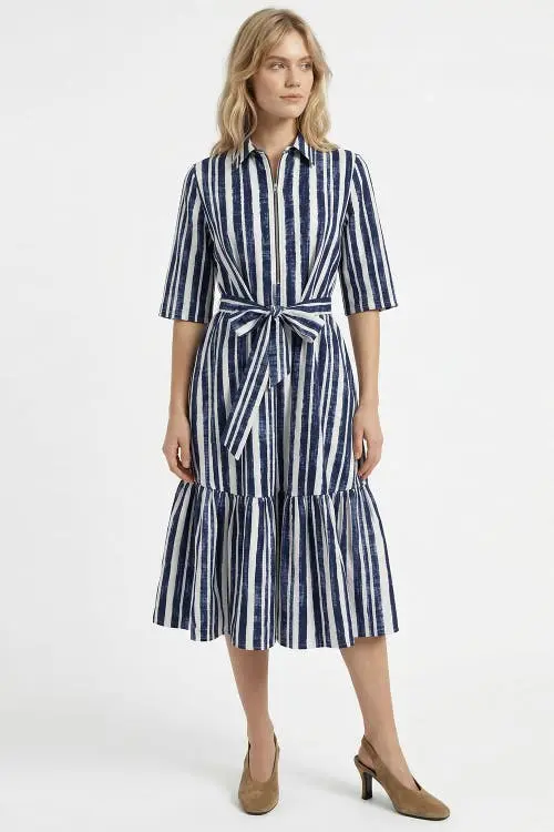EXQUISE Darcio Striped Midi Shirt Dress - Sax