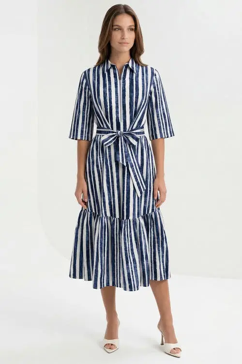 EXQUISE Darcio Striped Midi Shirt Dress - Sax
