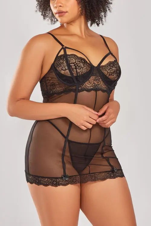 ICOLLECTION Romantic Lace Soft Cup Chemise & Panty Set